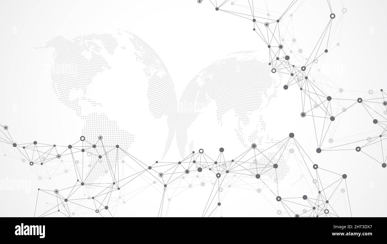 Technology abstract background with connected line and dots. Big data visualization. Artificial ...