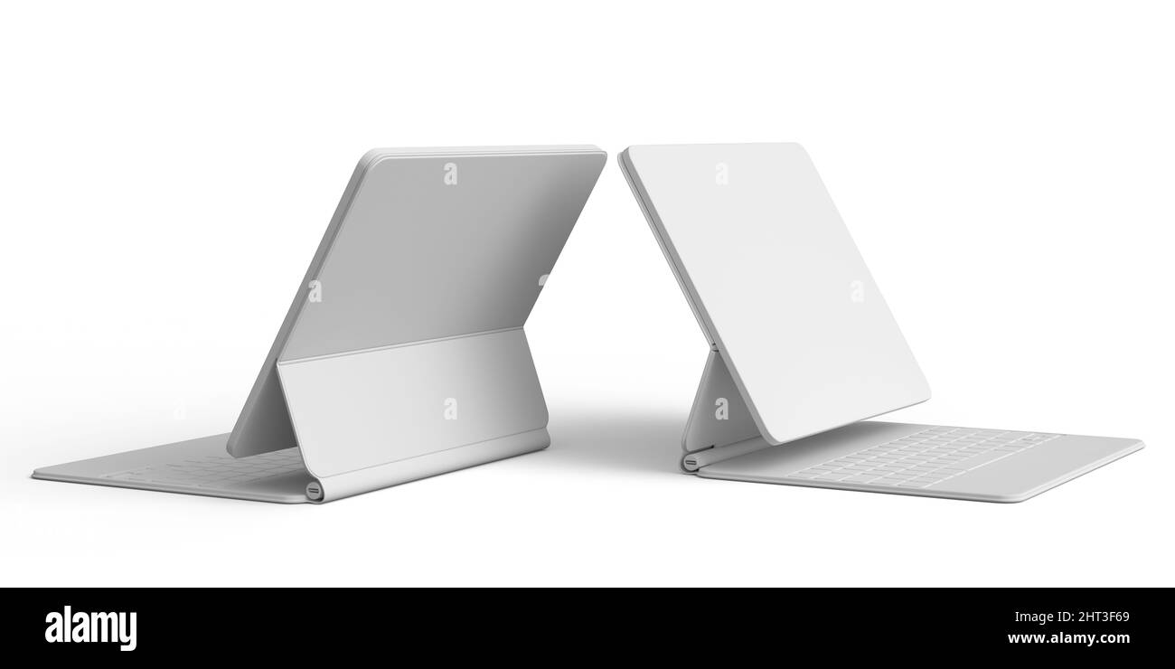 Set of computer tablets with keyboard and blank screen isolated on ...