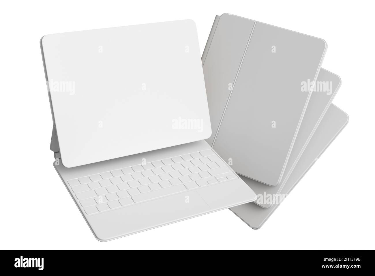 Set of computer tablets with keyboard and blank screen isolated on ...