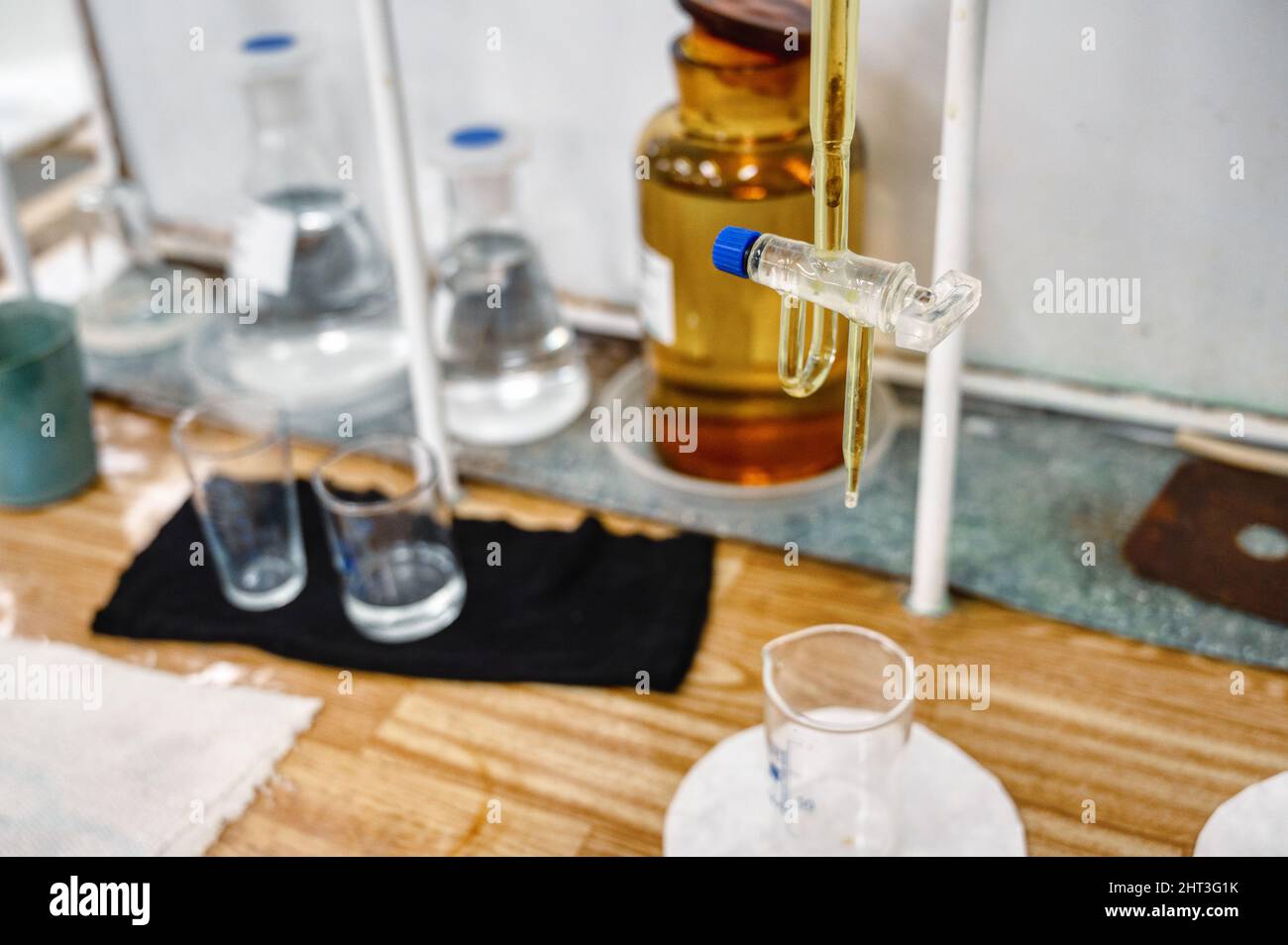 Chemical laboratory, glass faucet Stock Photo - Alamy