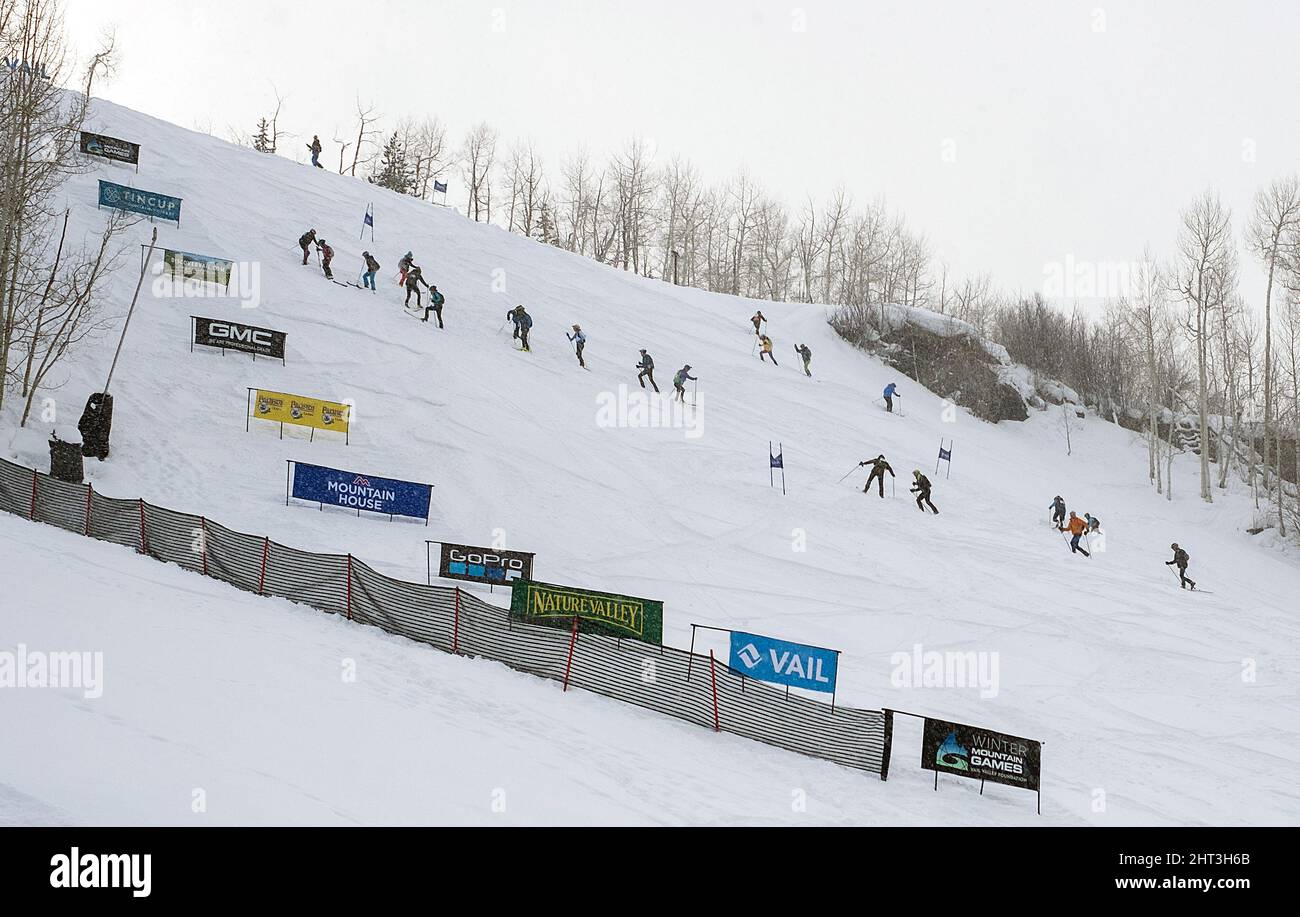 February 25, 2022: SKIMO racers warm up prior to the start of the U.S ...