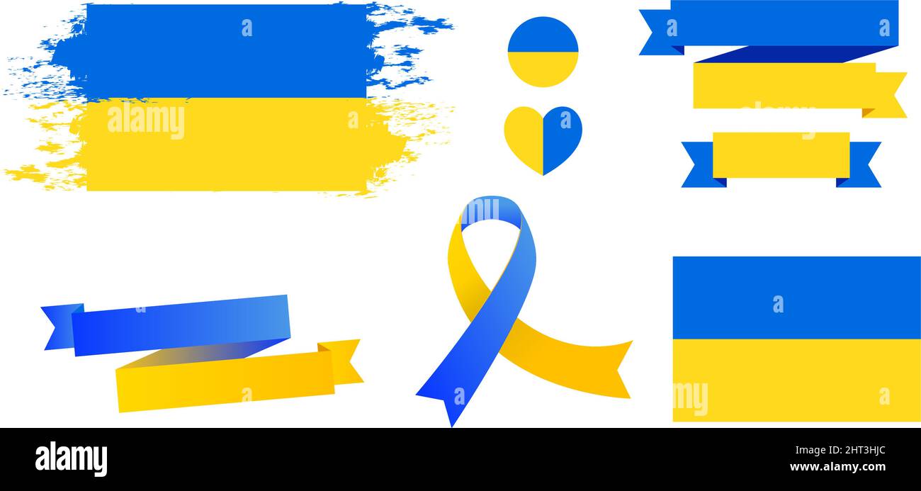 Ukraine flag and country emblem vector icons. Ukrainian country symbols ...