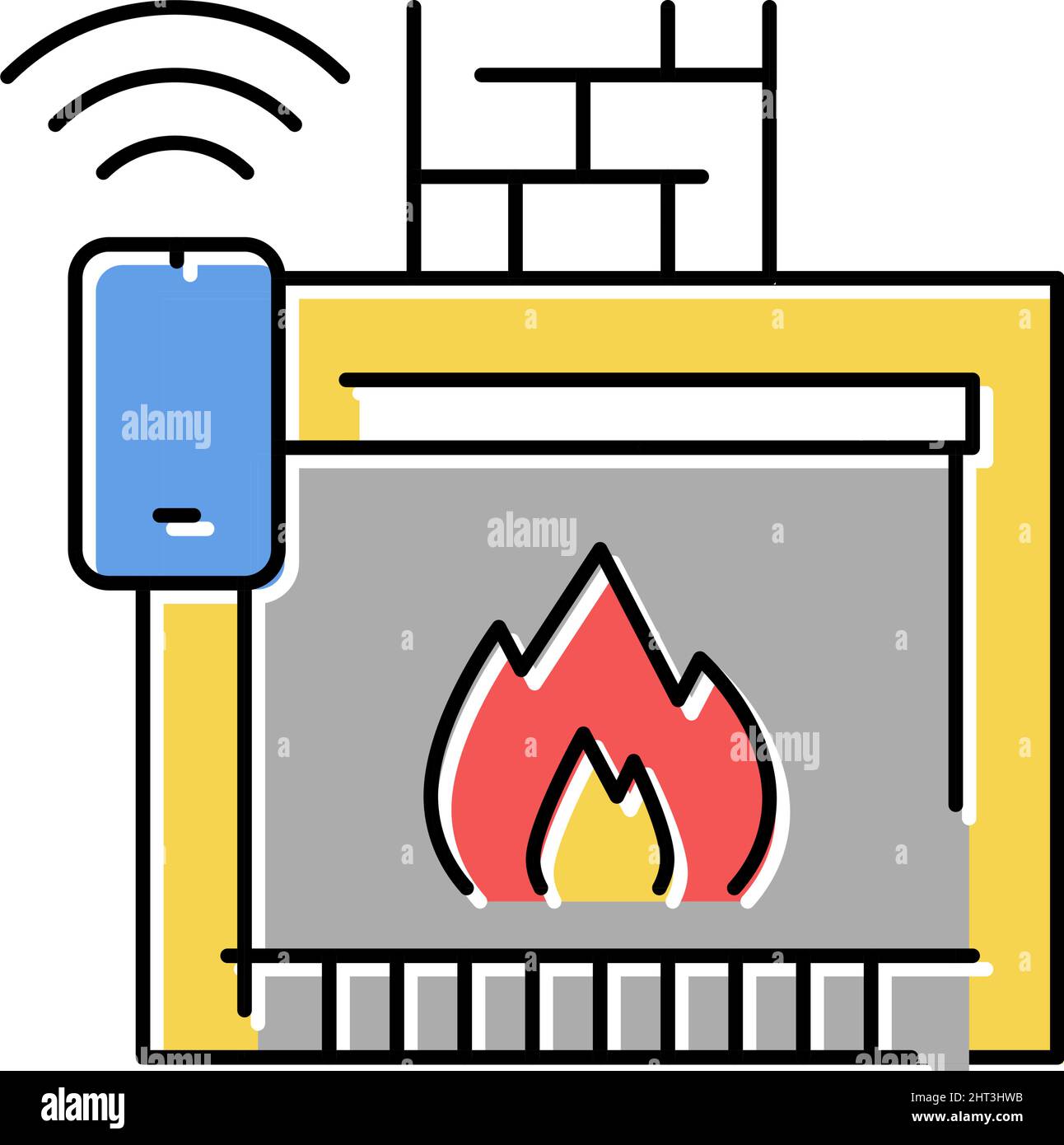 fireplace control system of smart home color icon vector illustration ...