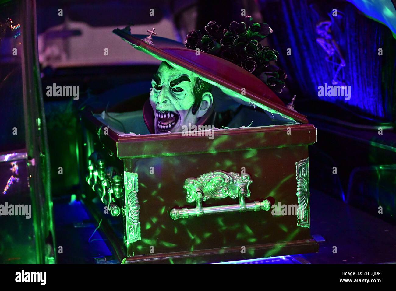 Scary evil vampire peeking out a chest Stock Photo - Alamy