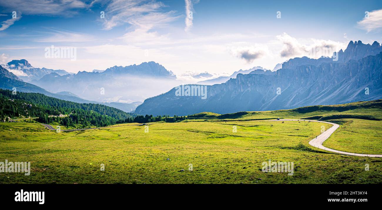 Panoramic shot of the Dolomites from Giau Pass, Italy Stock Photo - Alamy
