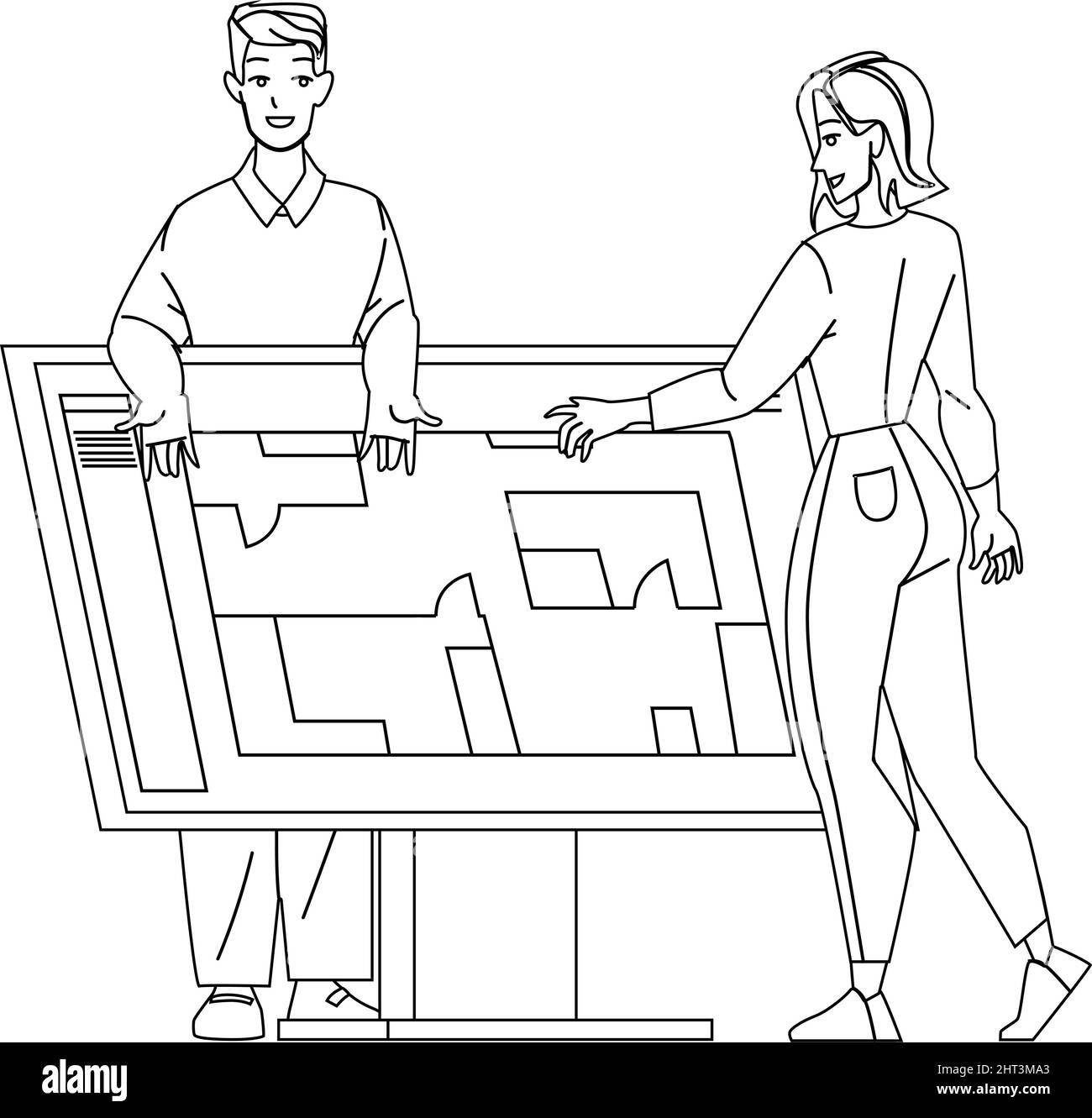 Draft Project Young Man And Woman Designers Vector Stock Vector Image ...