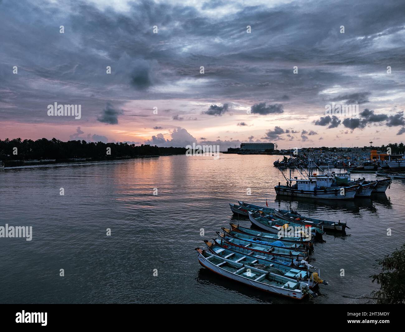 Aerial view of a boat dock at sunset Stock Photo - Alamy