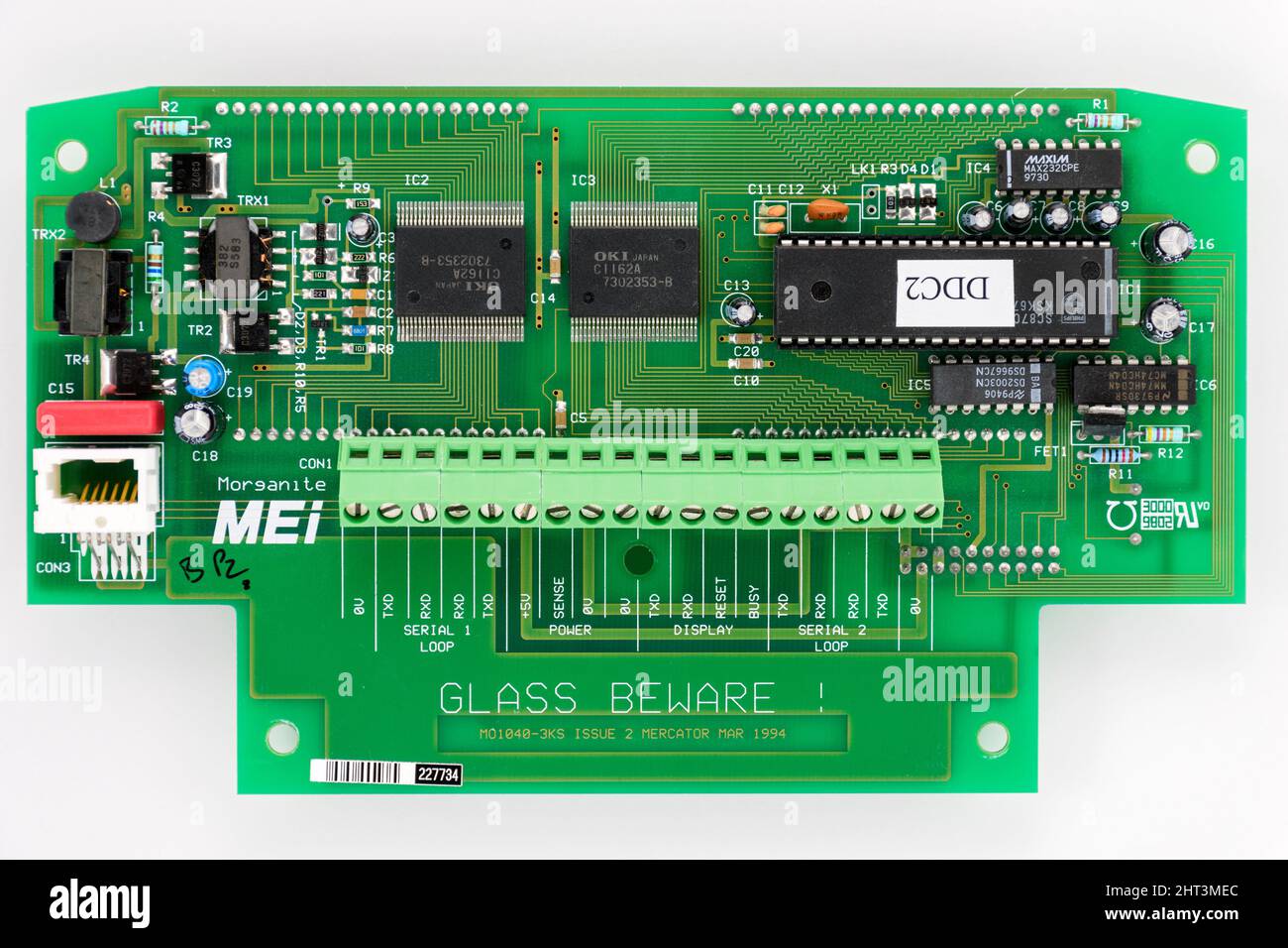 Printed circuit board assembly showing the reverse of a display board ...