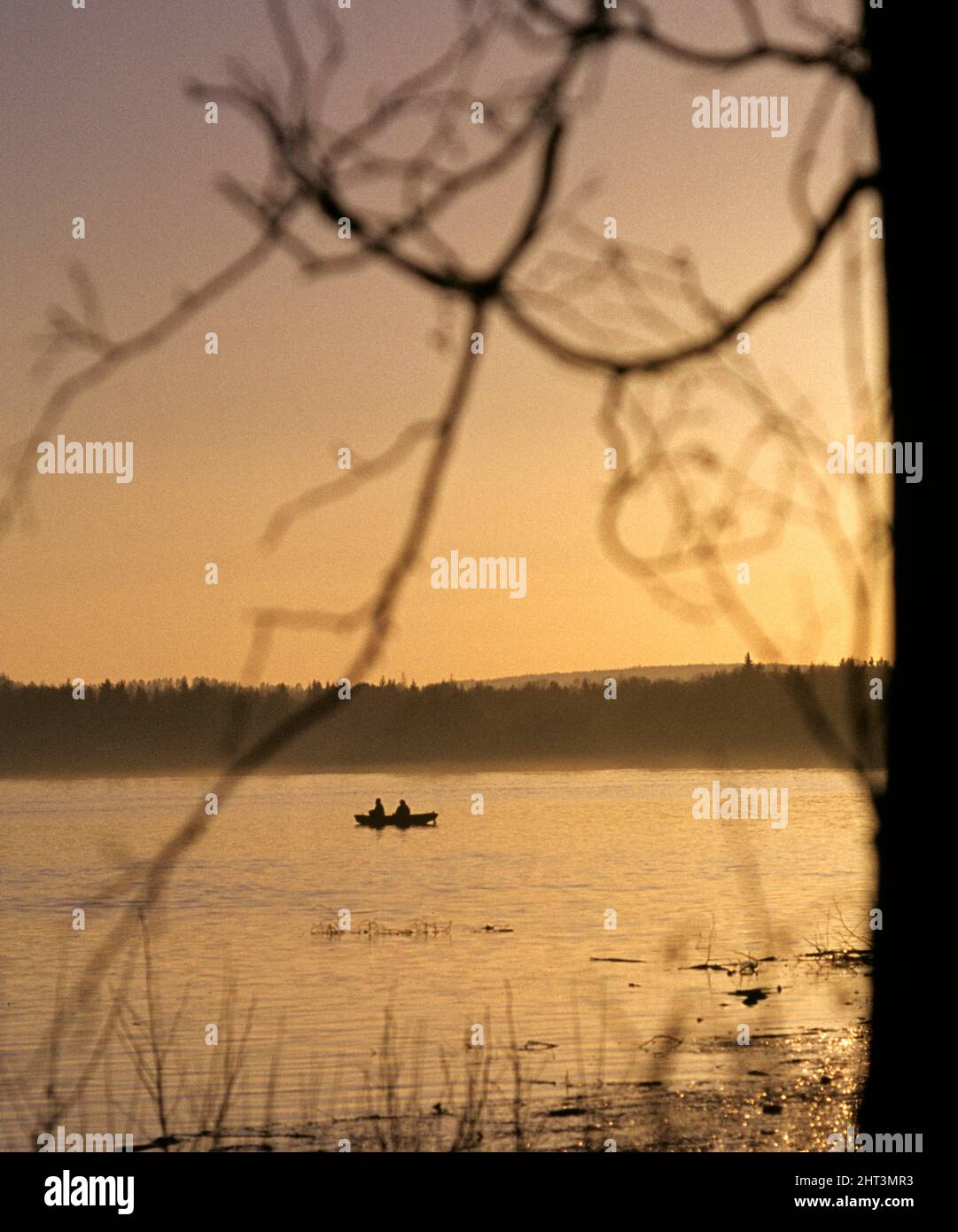 Fishing from boat at sunset Stock Photo - Alamy