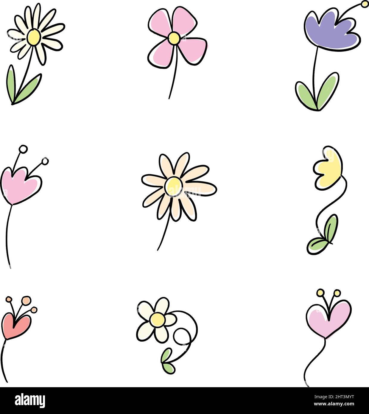 Floral Flower Doodle Illustration Collection of Wildflowers Stock ...