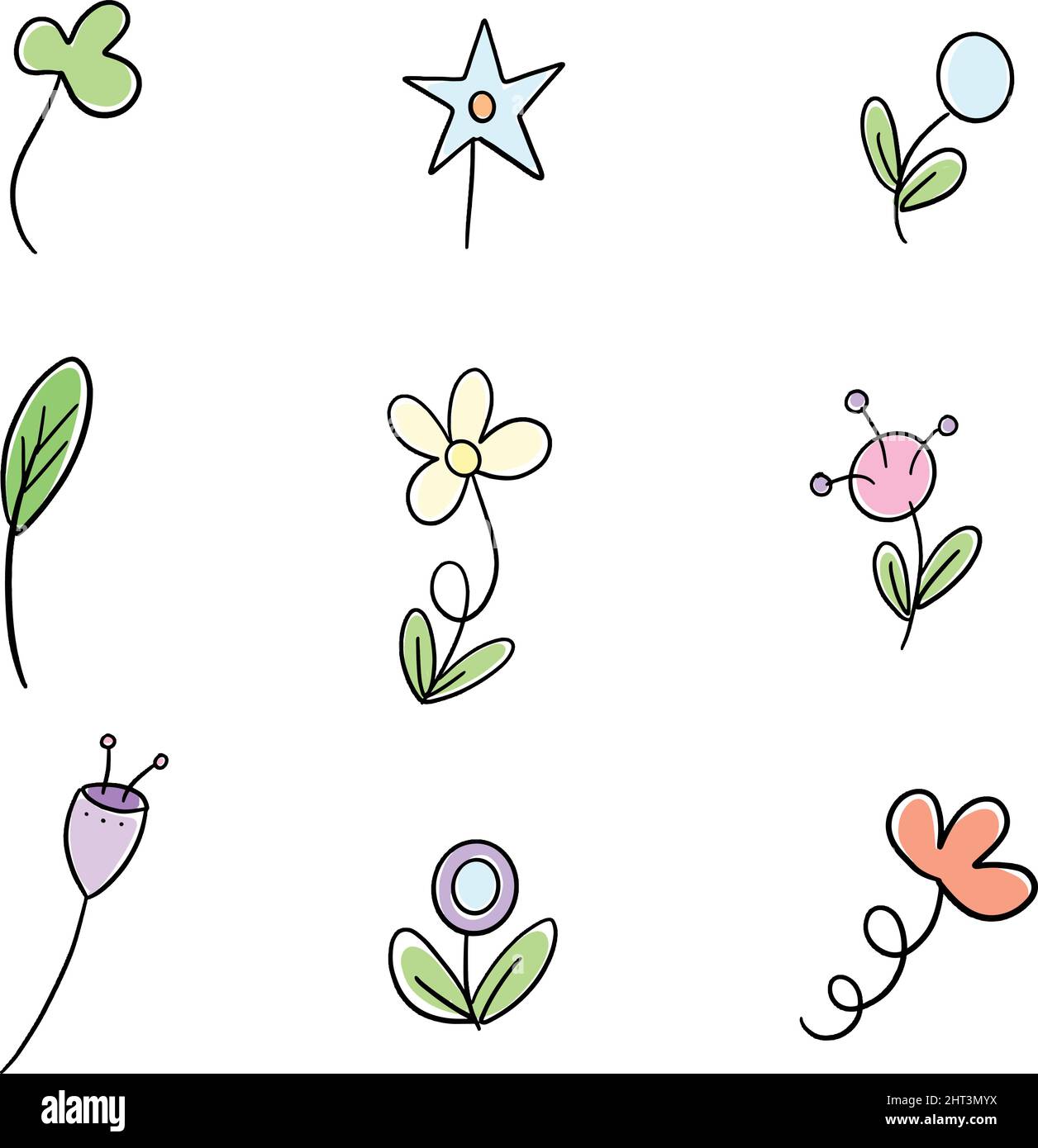 Floral Flower Doodle Illustration Collection of Wildflowers Stock ...