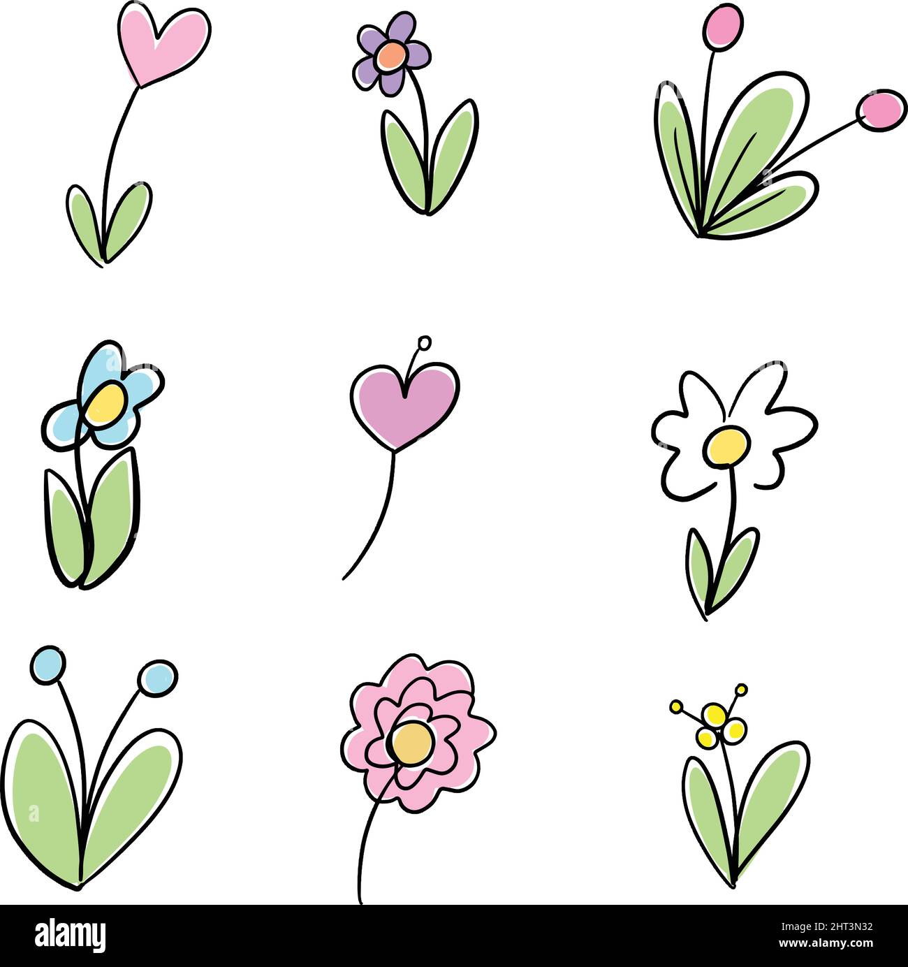 Floral Flower Doodle Illustration Collection of Wildflowers Stock ...