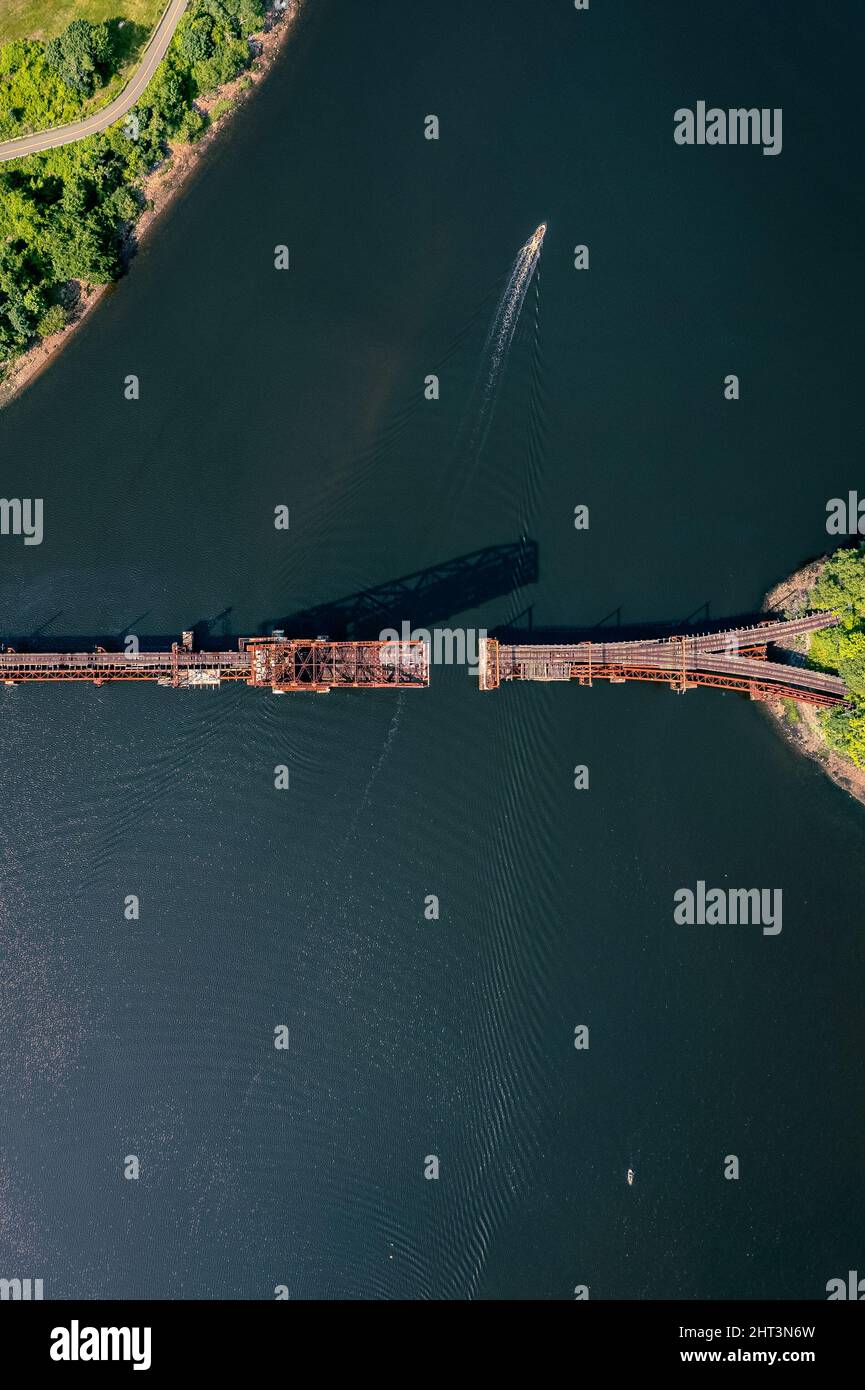 Aerial view of the famous Crook Point Bascule Bridge, a defunct ...