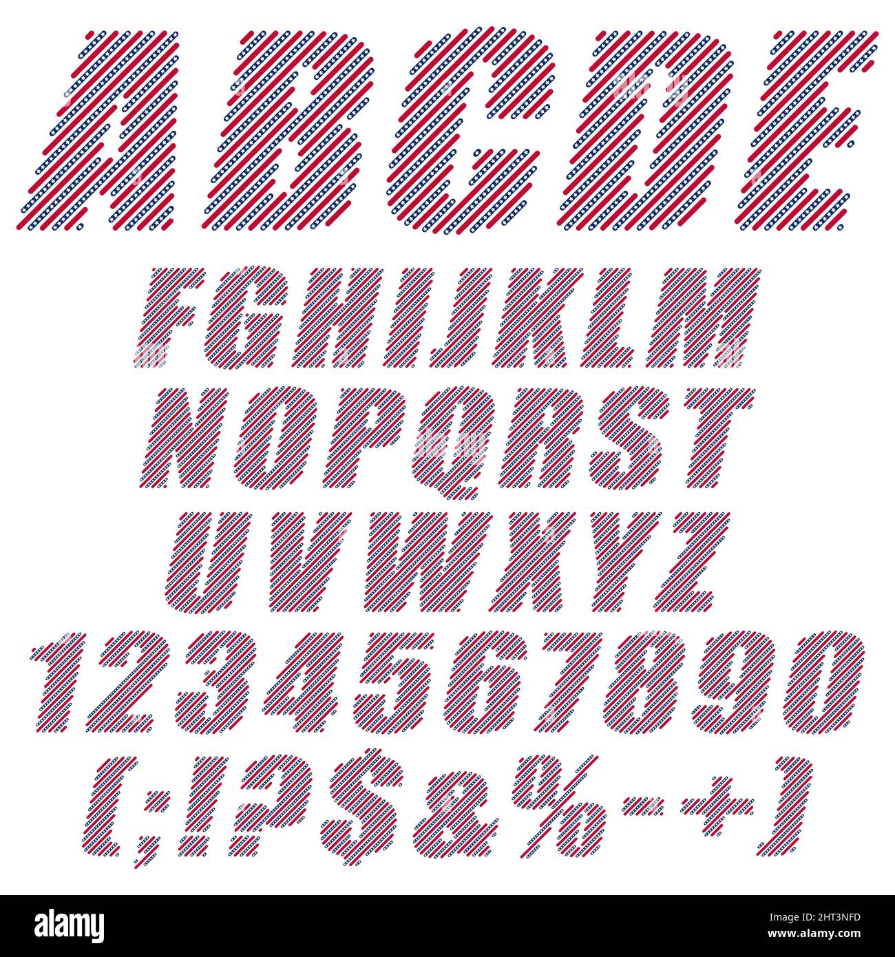 Alphabet, letters, numbers and signs from stripes with the American ...