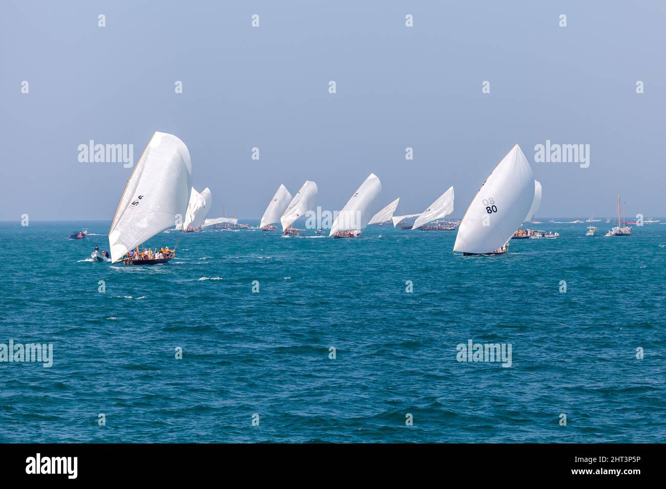 Abu Dhabi, UAE - March 17, 2013: Traditional dhow sailing race in Abu ...