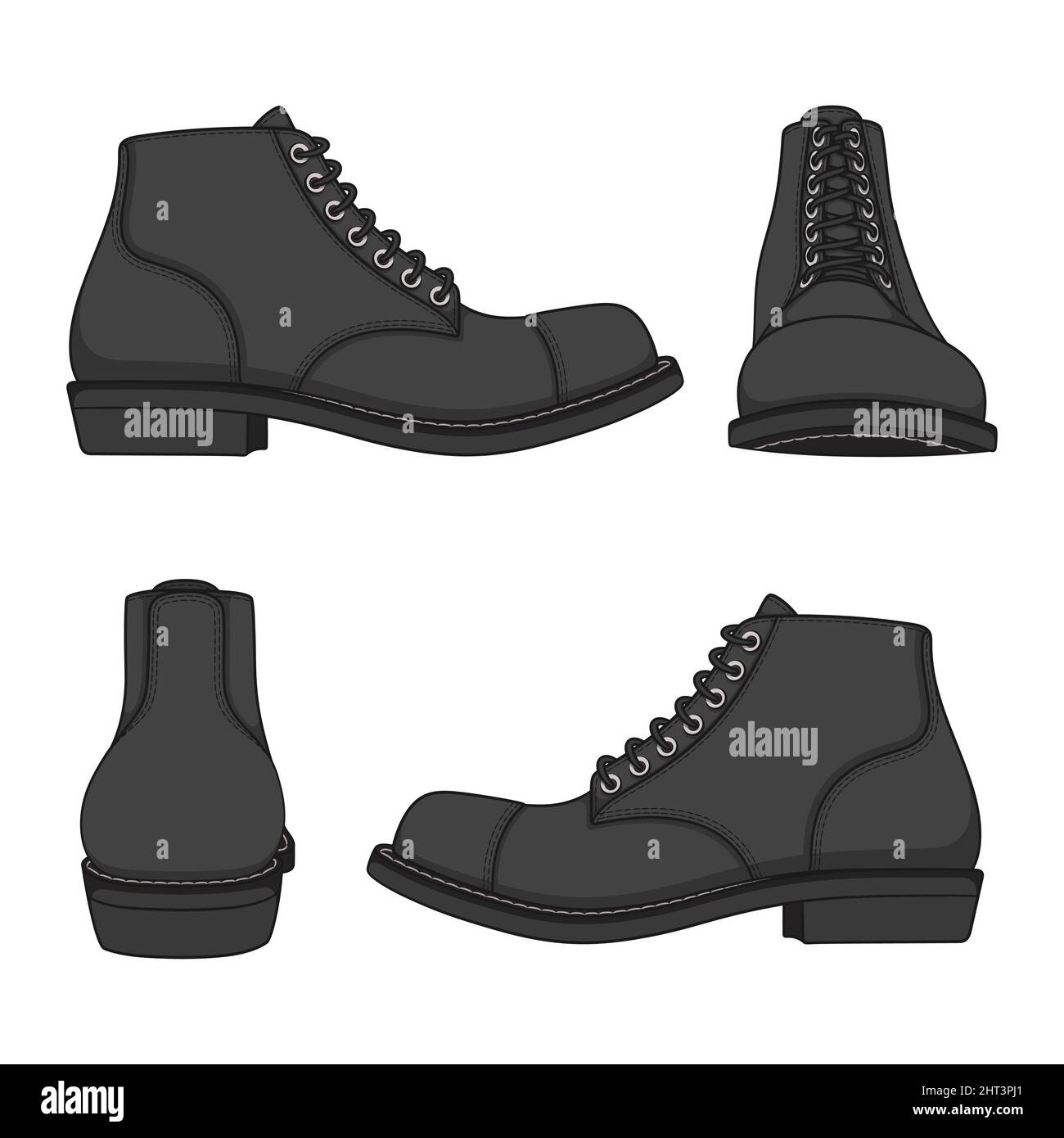 Set of color illustrations with black shoes, boots. Isolated vector ...