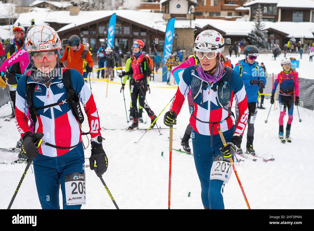 February 25, 2022: USA SKIMO national team members, Kristin Layne (#205 ...