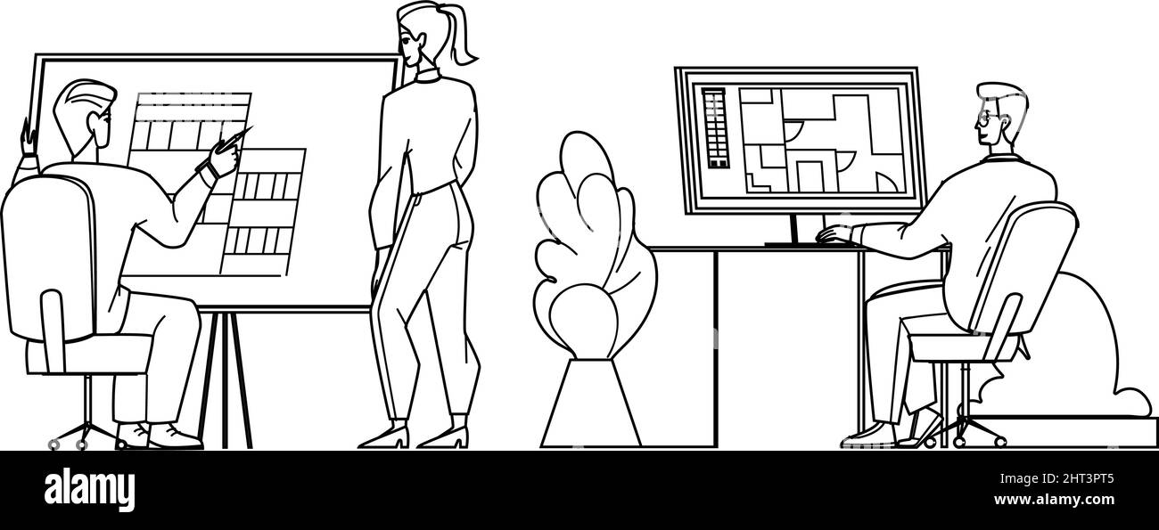 Architect Man And Woman Work At Workspace Vector Stock Vector Image ...