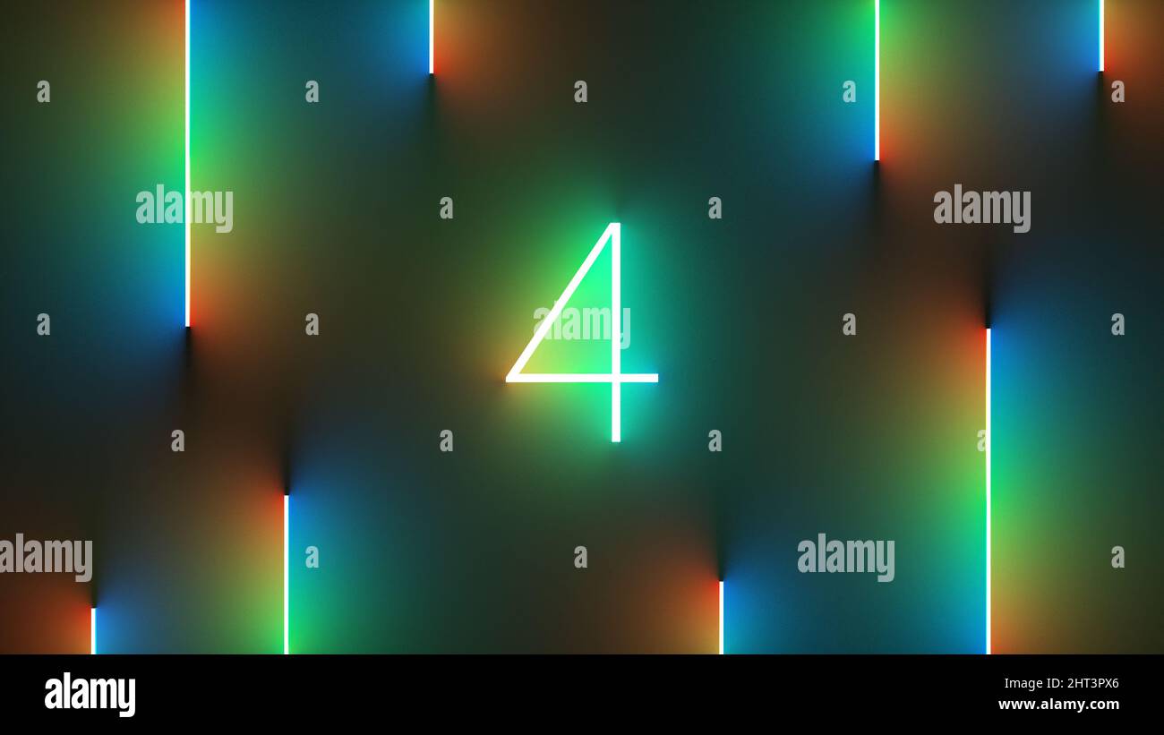 Illustration of bright number 4 with colorful neon lights Stock Photo ...