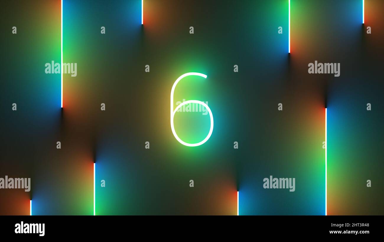 Illustration of bright number 6 with colorful neon lights Stock Photo ...