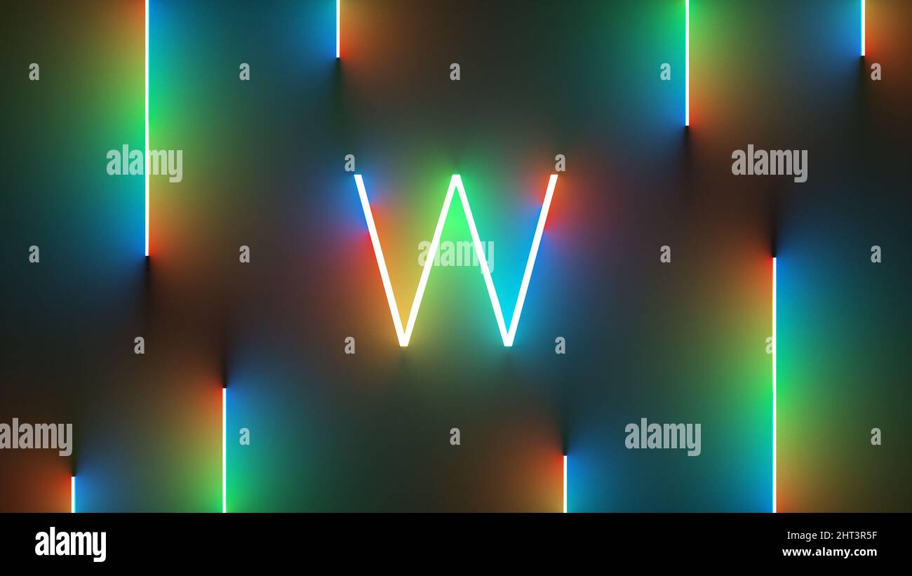 Illustration of bright letter W with colorful neon lights Stock Photo ...