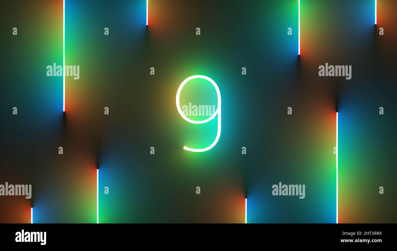 Illustration of bright number 9 with colorful neon lights Stock Photo ...