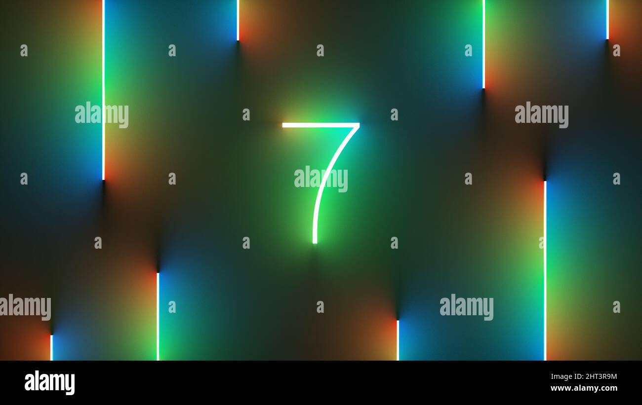 Illustration of bright number 7 with colorful neon lights Stock Photo ...