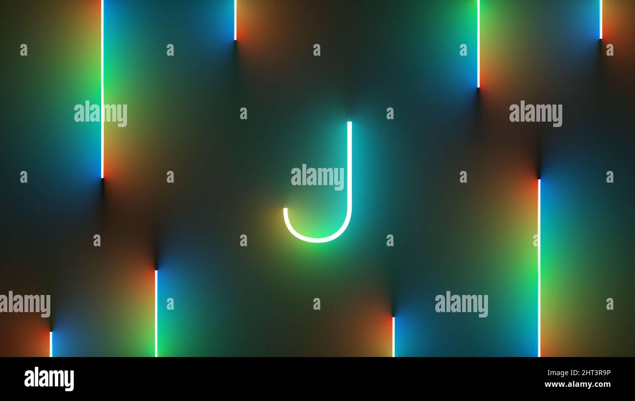 Digital illustration of neon colorful lines around an illuminated ...