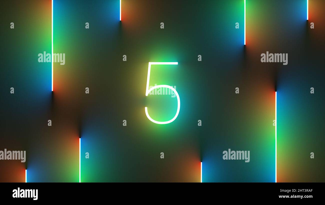 Illustration of bright number 5 with colorful neon lights Stock Photo ...