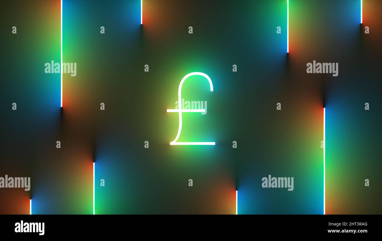 Illustration of bright pound sign with colorful neon lights Stock Photo ...