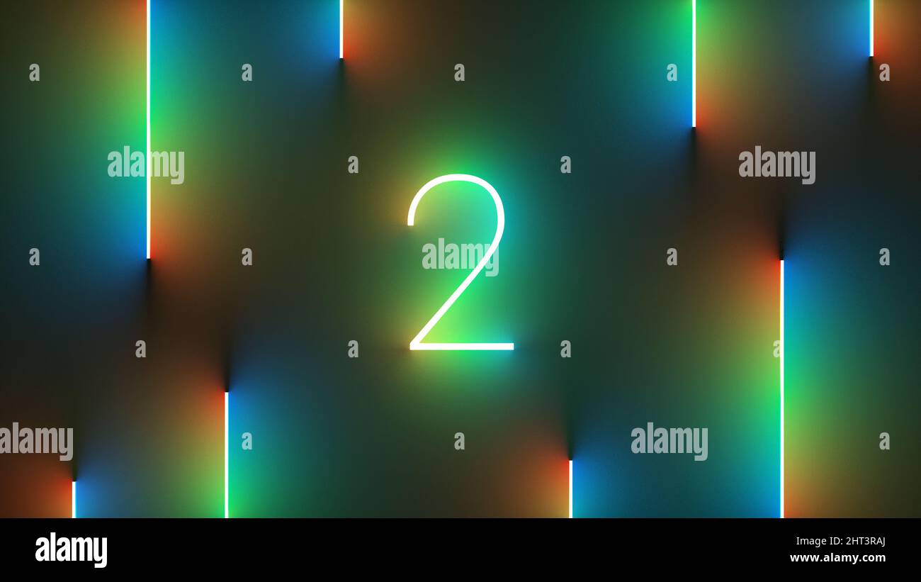 Illustration of bright number 2 with colorful neon lights Stock Photo ...