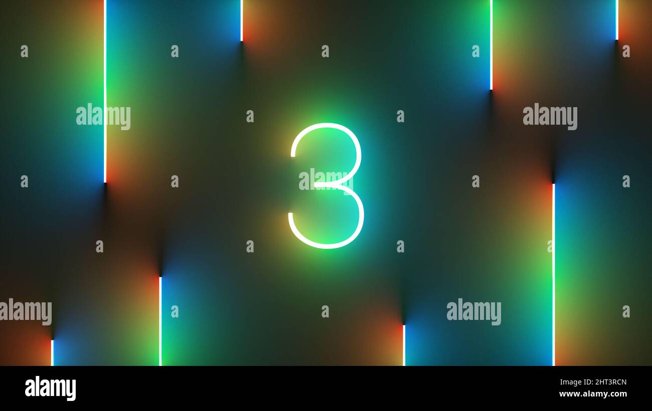 Illustration of bright number 3 with colorful neon lights Stock Photo ...