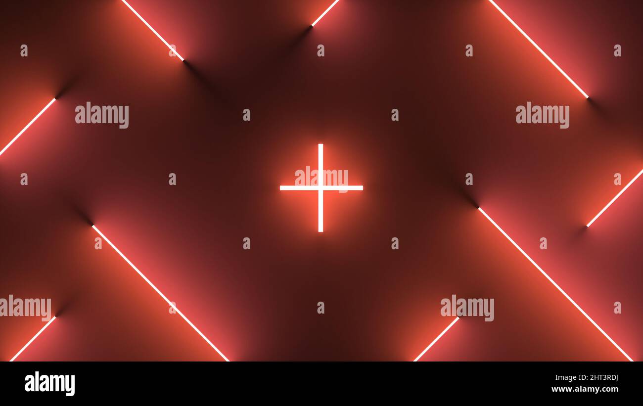 Digital render of neon red lines around an illuminated plus sign Stock ...