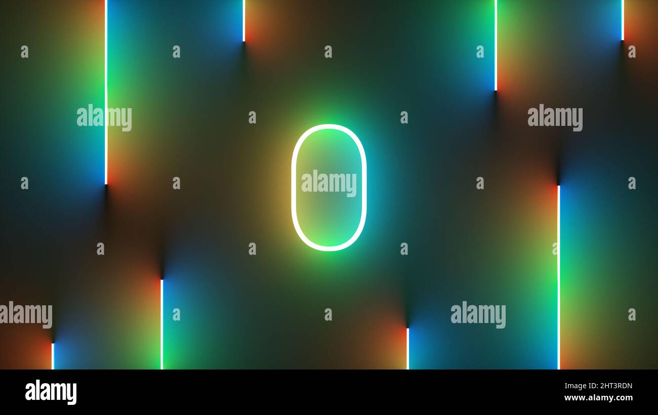 Illustration of bright number 0 with colorful neon lights Stock Photo ...