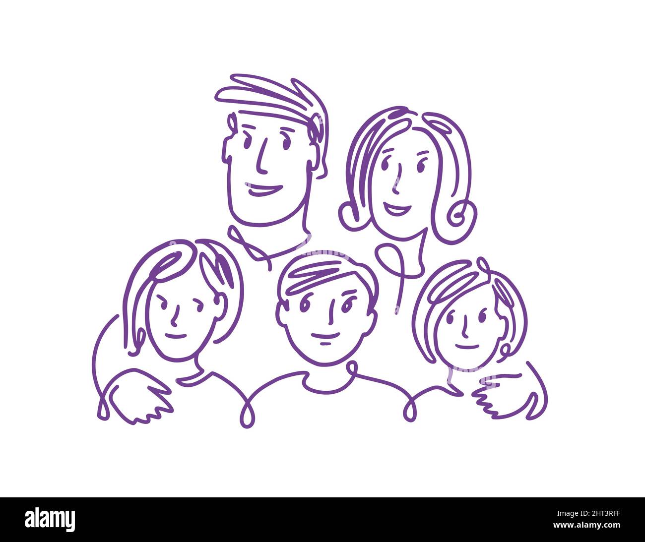 Happy family. Parents with children doodle. Cute cartoon drawn in ...