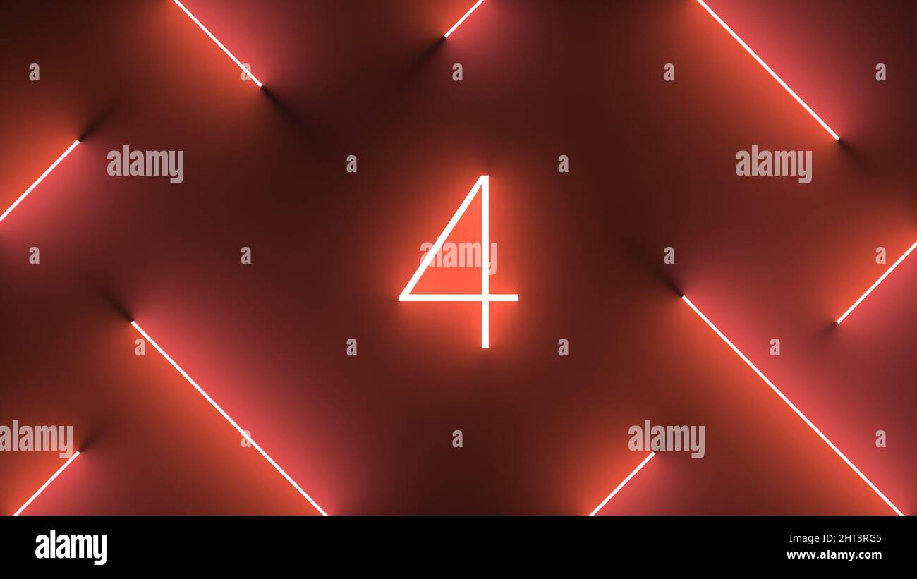 Digital render of neon illuminated lines around an illuminated number 4 ...