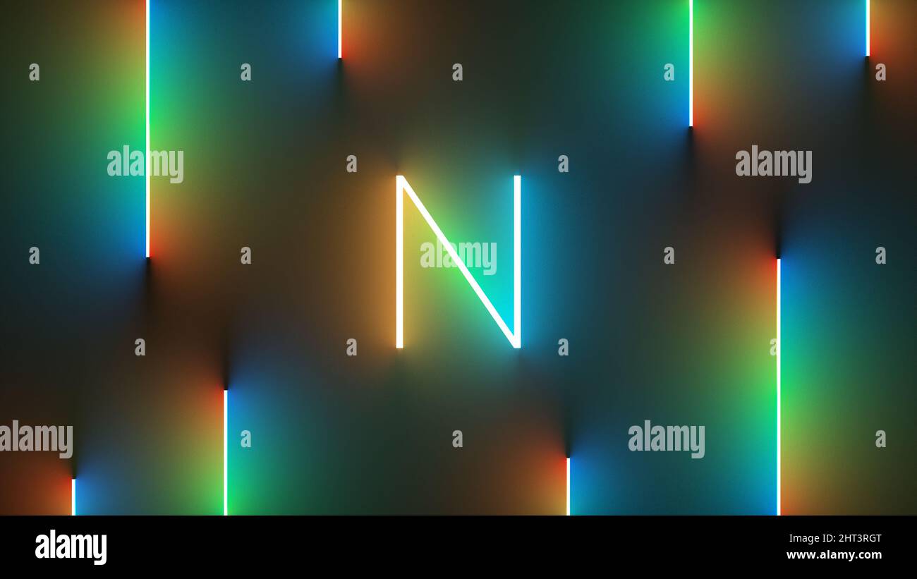 Digital illustration of neon colorful lines around an illuminated ...