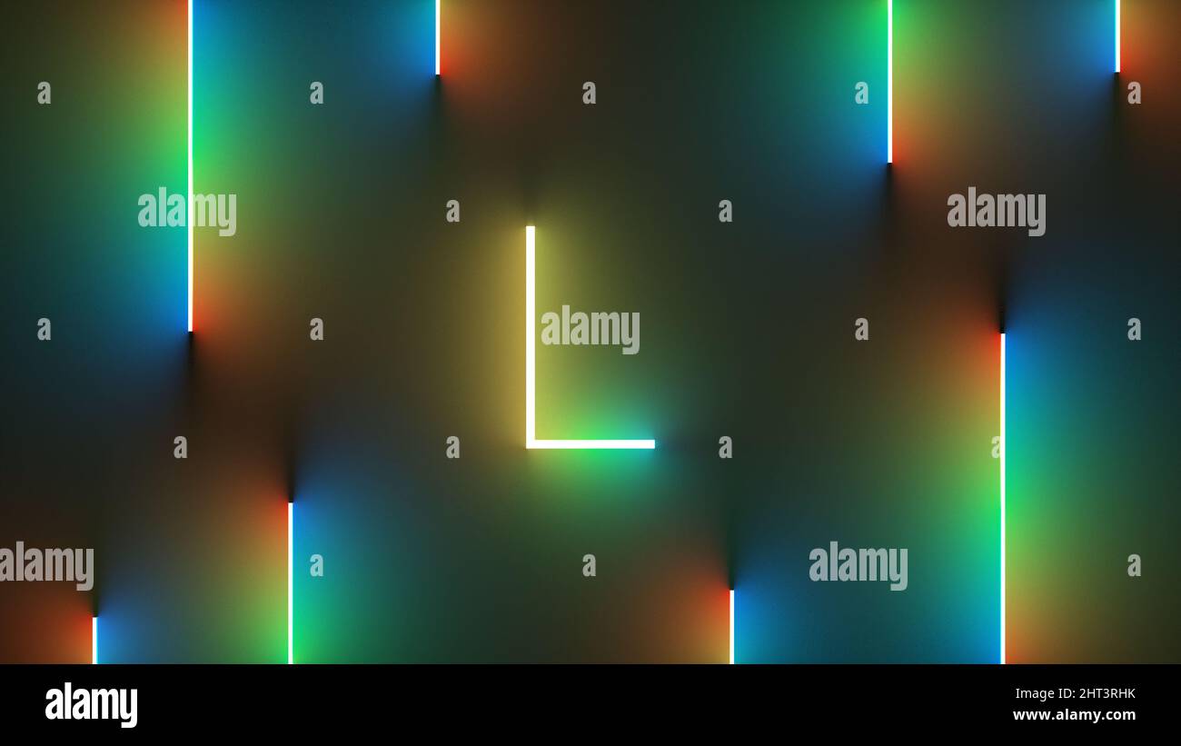 Digital illustration of neon colorful lines around an illuminated ...