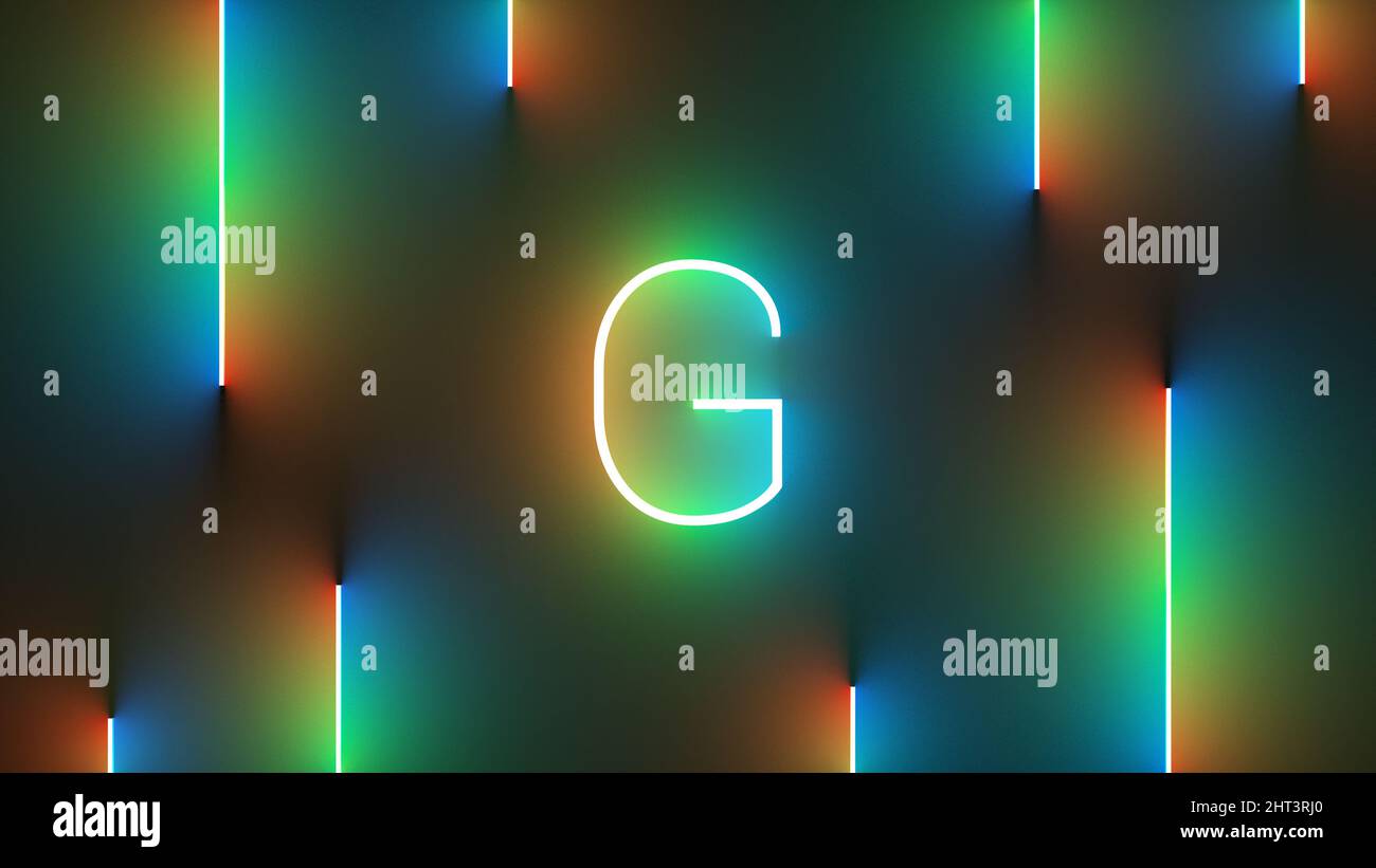 A digital illustration of neon colorful lines around an illuminated ...