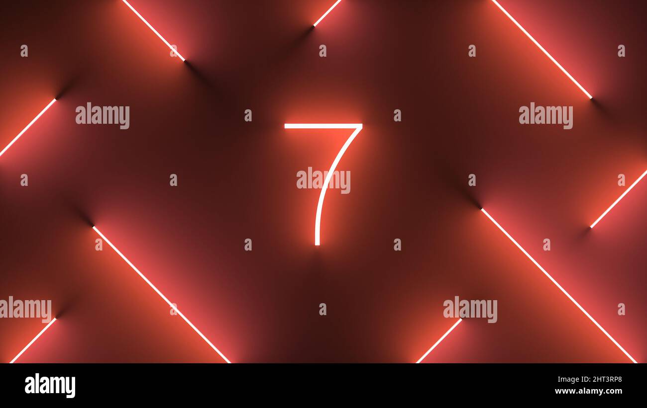 Digital render of neon illuminated lines around an illuminated number 7 ...