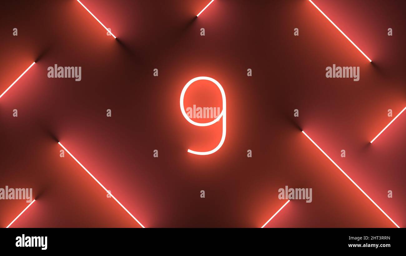 Digital render of neon illuminated lines around an illuminated number 9 ...