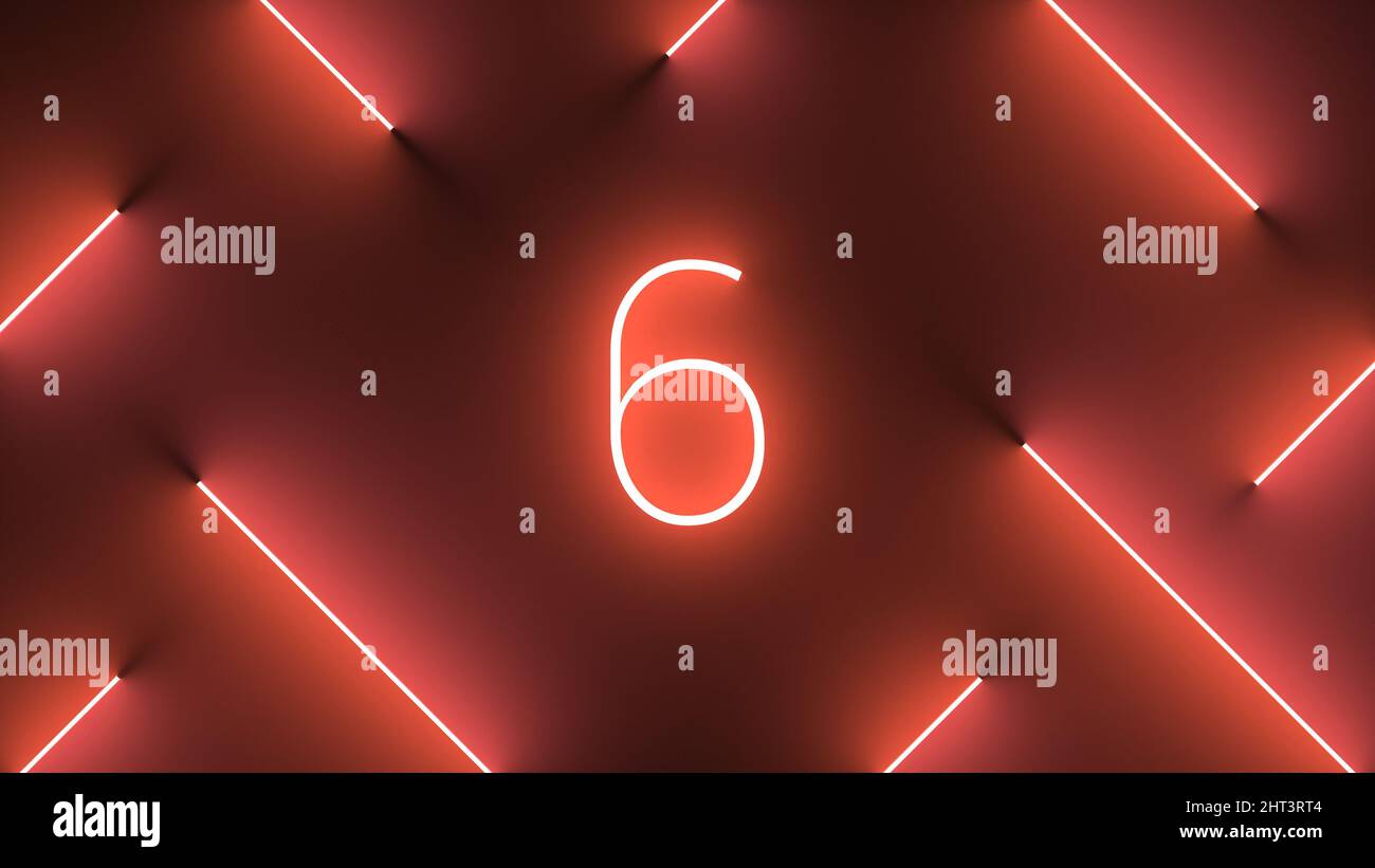 Digital render of neon illuminated lines around an illuminated number 6 ...