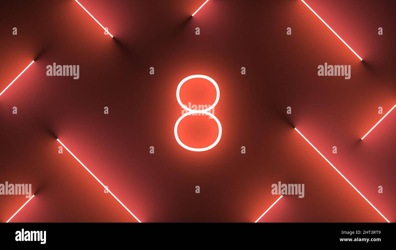 Digital render of neon illuminated lines around an illuminated number 8 ...