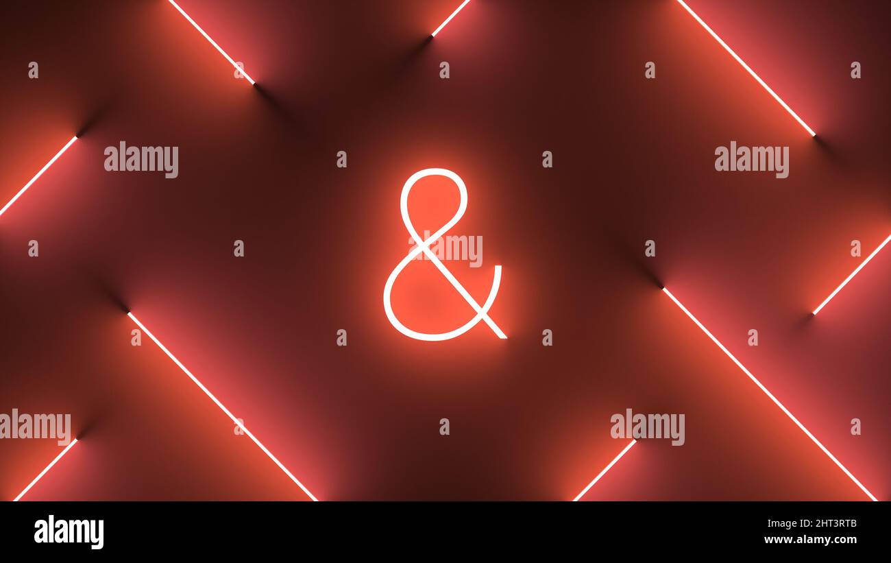 Digital render of neon red lines around an illuminated ampersand sign ...