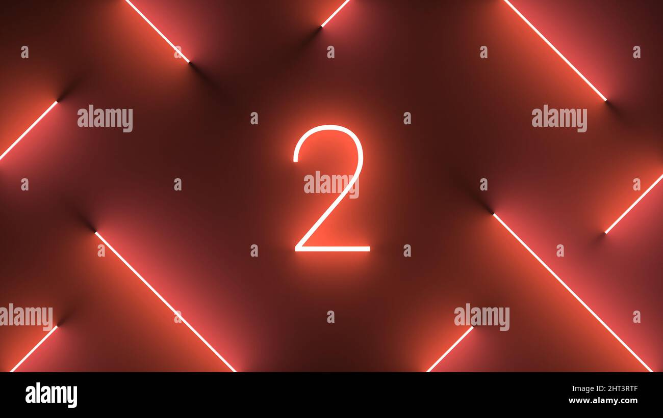 Digital render of neon illuminated lines around an illuminated number 2 ...