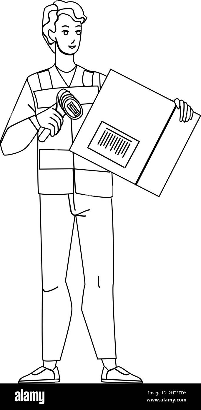 Deliverer Scanning Barcode On Carton Box Vector Stock Vector Image ...