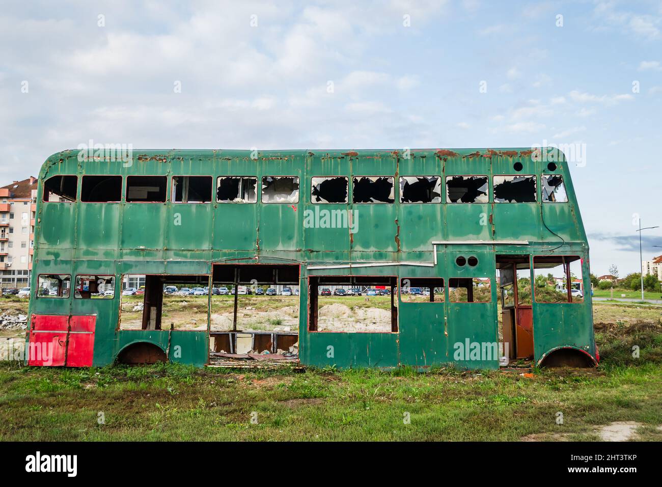 Green metal body of the old buses Stock Photo - Alamy