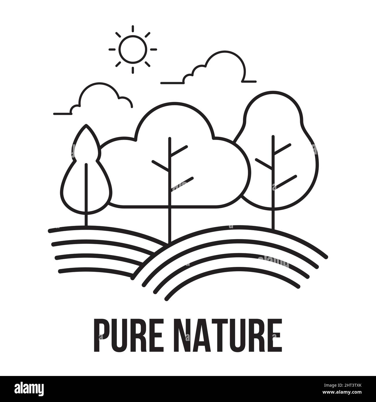 Ecology. Pure nature icon. Sun and field line icon. Agricultural ...