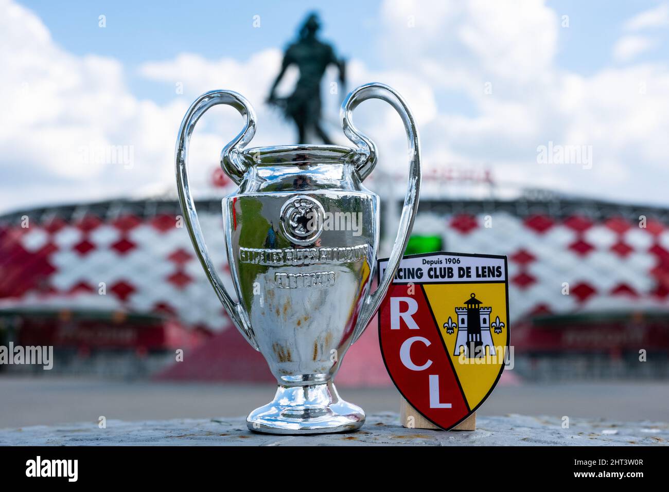 June 14, 2021, Lens, France. The emblem of the RC Lens football club ...