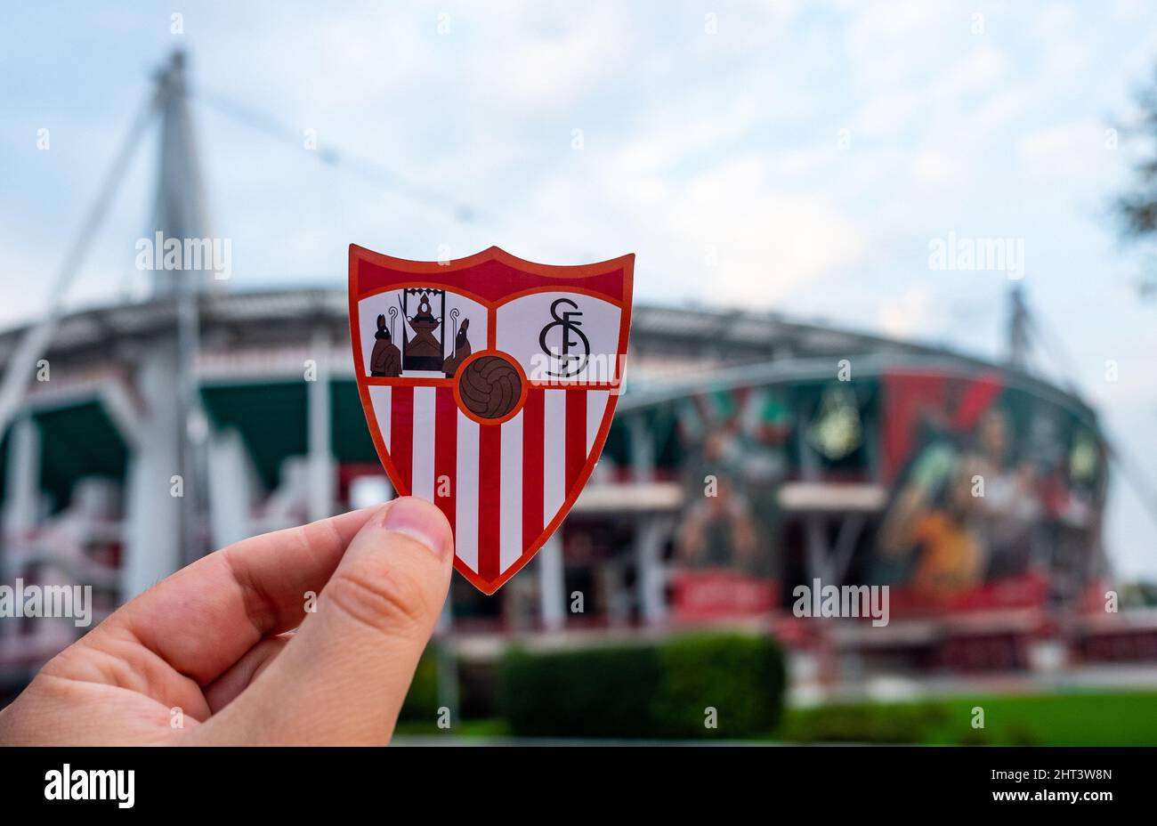 August 30, 2021, Seville, Spain. The emblem of the football club ...